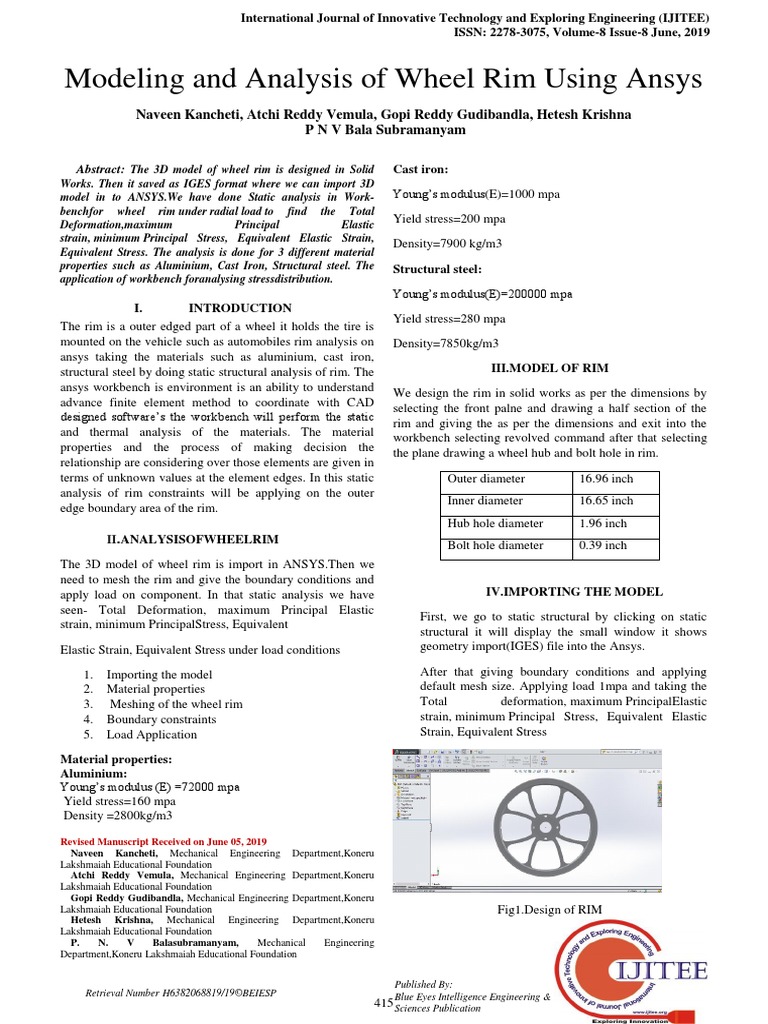 Modeling and Analysis of Wheel Rim Using Ansys | PDF | Deformation ...