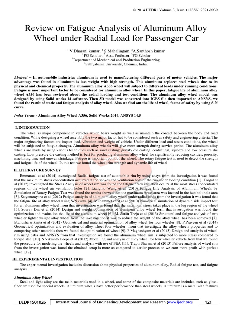 Review On Fatigue Analysis of Aluminum Alloy Wheel Under Radial Load For Passenger Car | PDF ...