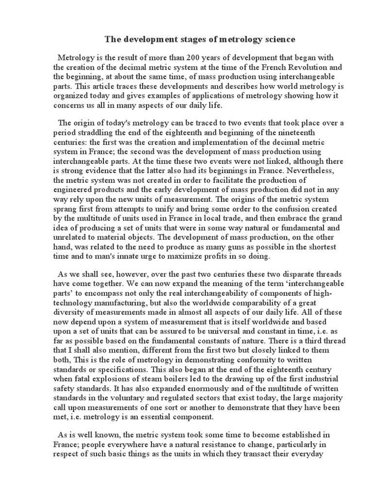 1.the Development Stages of Metrology Science | PDF | Metrology ...