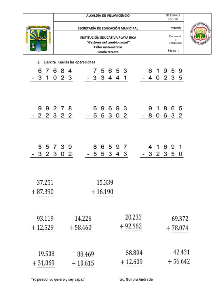 Sumas y Restas Con Cinco Cifras PDF | PDF