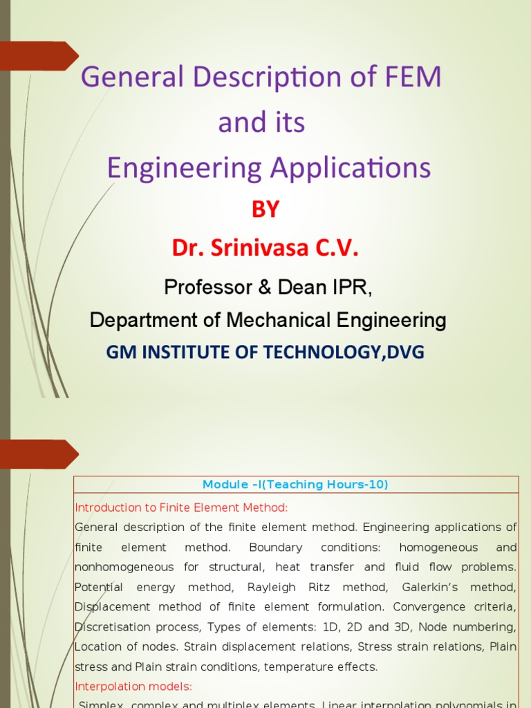 General Description of FEM and Its Engineering Applications: BY Dr ...