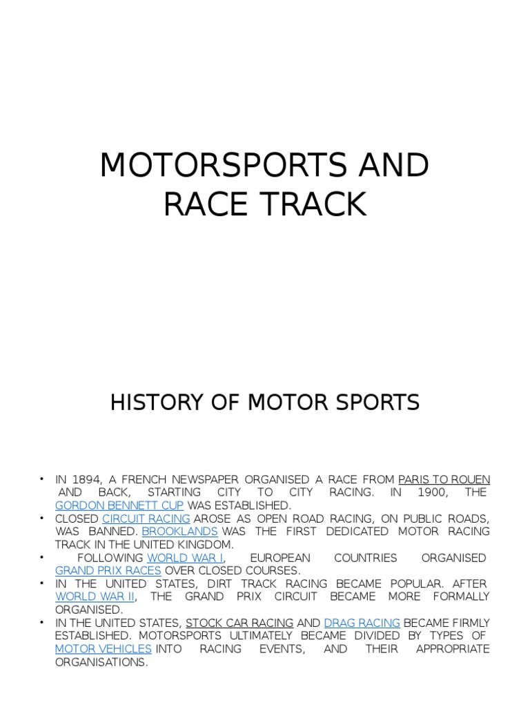 Motorsports and Race Track | PDF | Formula Racing Series | Racing Formulas