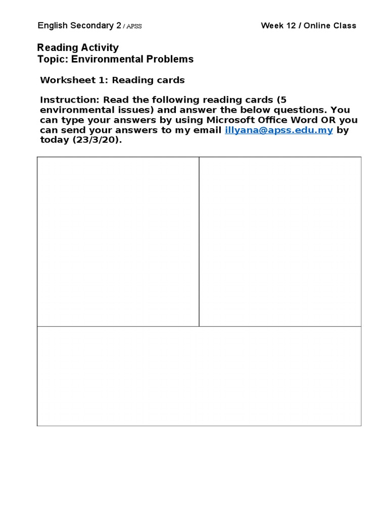Reading Activity Topic: Environmental Problems: English Secondary 2 ...