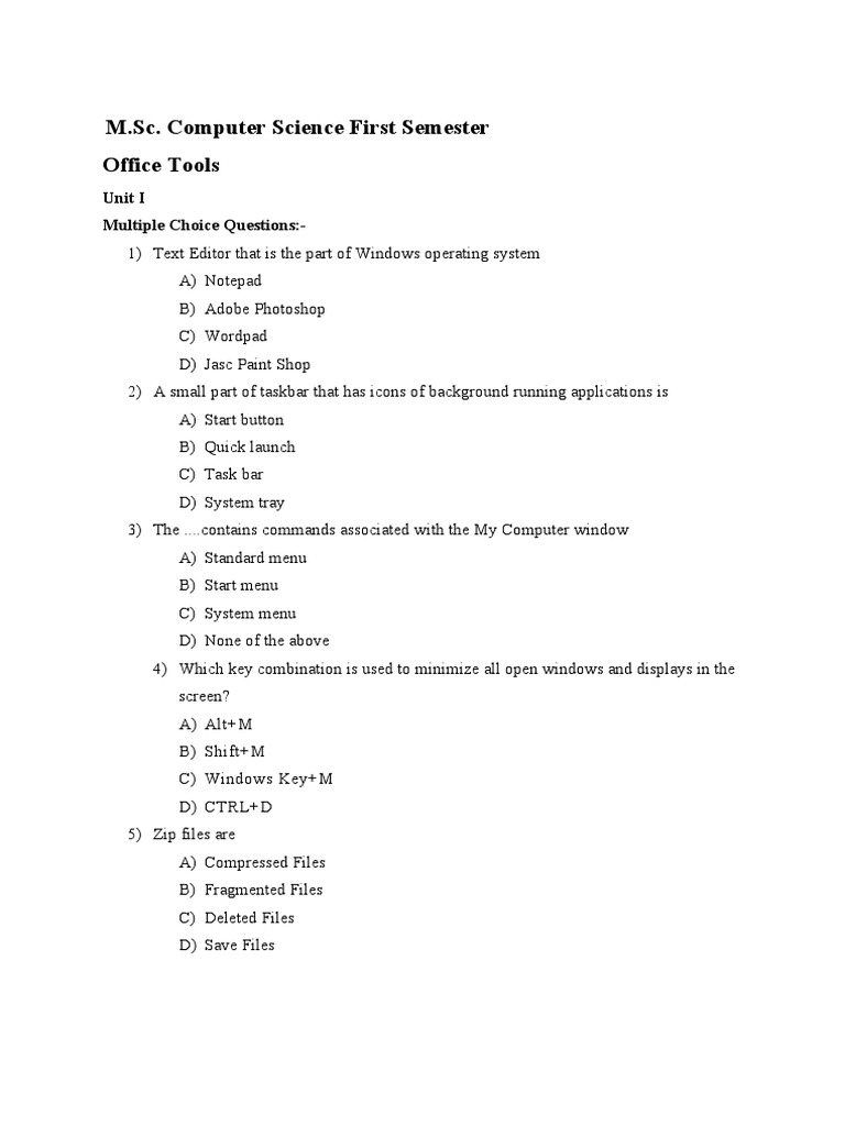 MCQs on Office Tools for M.Sc. Students | PDF | System Software | Ibm ...