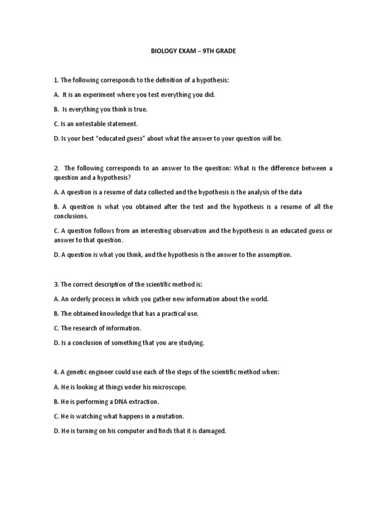9th Grade Biology Exam | PDF | Dominance (Genetics) | Zygosity