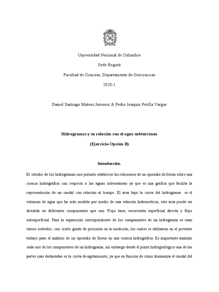 Hidrogramas y Su Relación Con El Agua Subterránea | PDF | Agua subterránea | Descarga (hidrología)