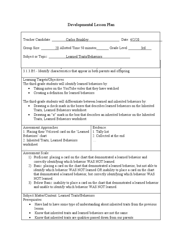 Learned Behaviors Lesson Plan Final | PDF | Lesson Plan | Learning