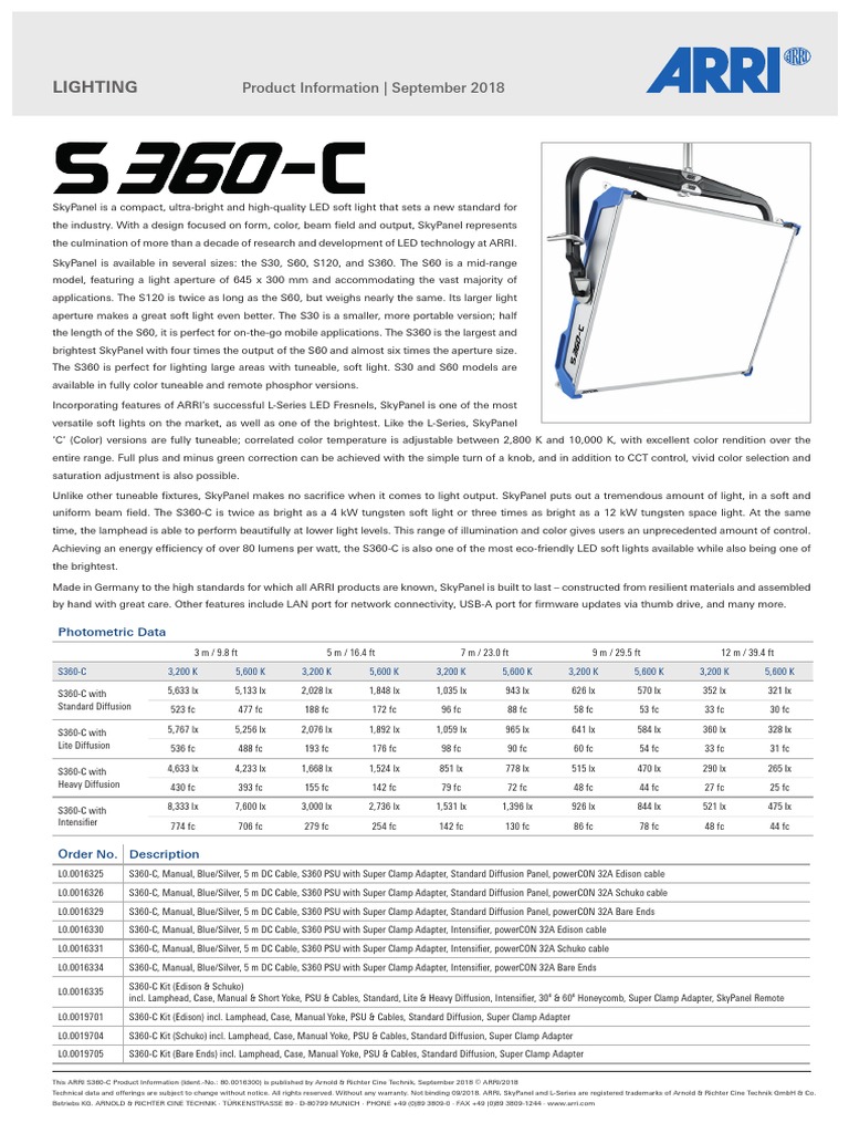 ARRI - SkyPanel S360-C - Data Sheet - EN - Sep2018 | PDF | Power Supply ...