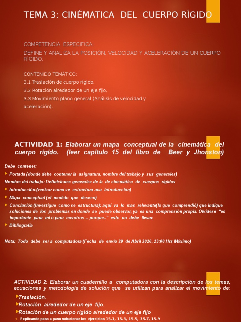 TEMA 3. Cinemática Del Cuerpo Rígido | Descargar gratis PDF | Cinemática | Mecánica