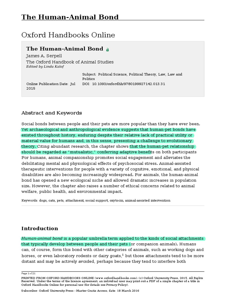 The Human-Animal Bond, Serpell | PDF | Pet | Social Support