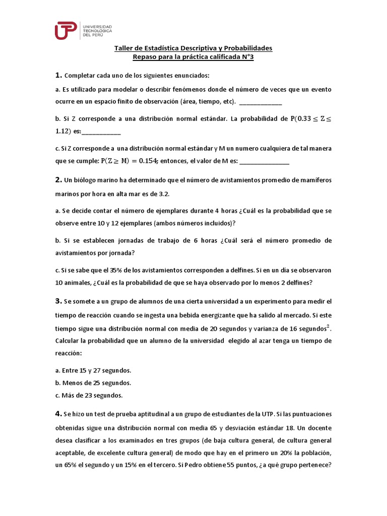 Preguntas Repaso PC3 Estadística Descriptiva y Probabilidades | PDF