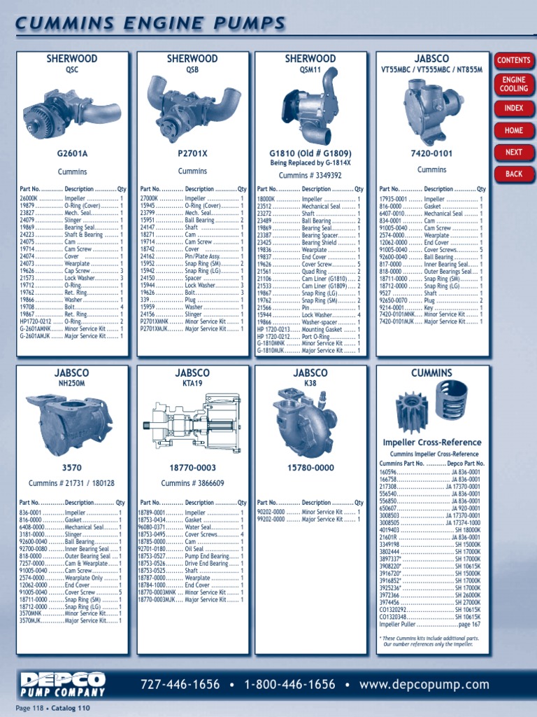 Cummins Engine Pump Impeller and Component Cross-Reference Guide | PDF ...
