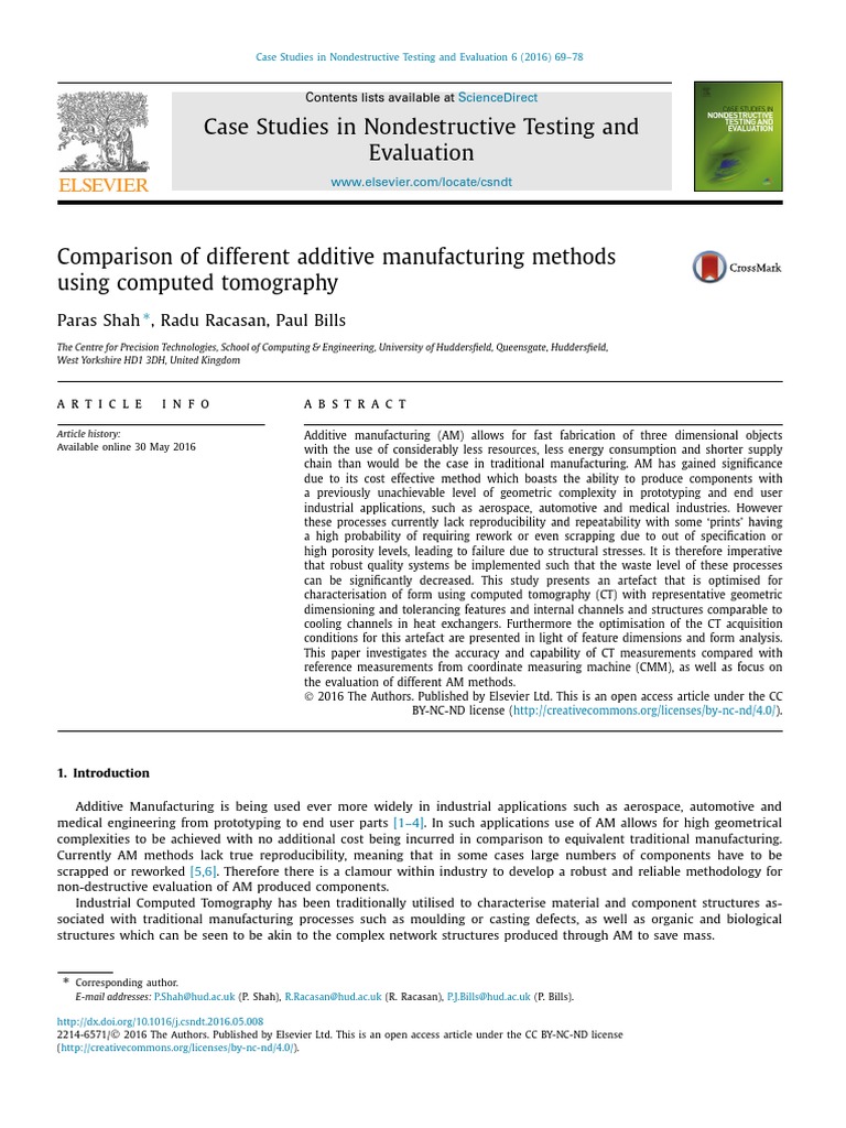 Comparison of Different Additive Manufacturing Methods Using Computed ...