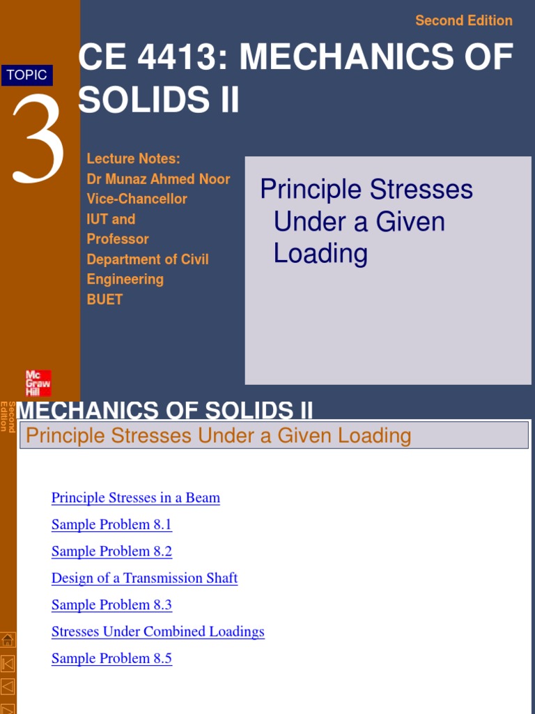 Ce 4413: Mechanics of Solids Ii: Principle Stresses Under A Given ...