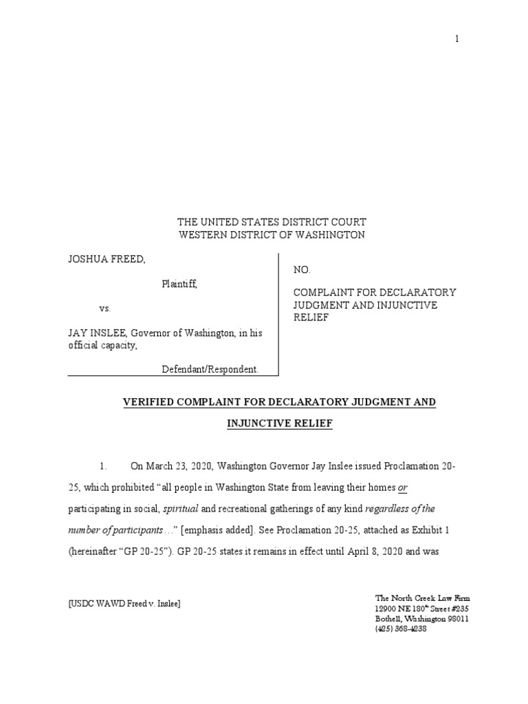 Complaint for Declaratory Judgment and Injunctive Relief (Freed v ...