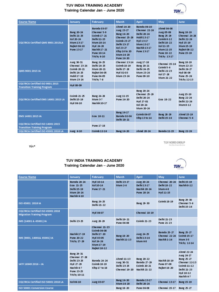 Training Calendar - Jan To June 2020 PDF | PDF