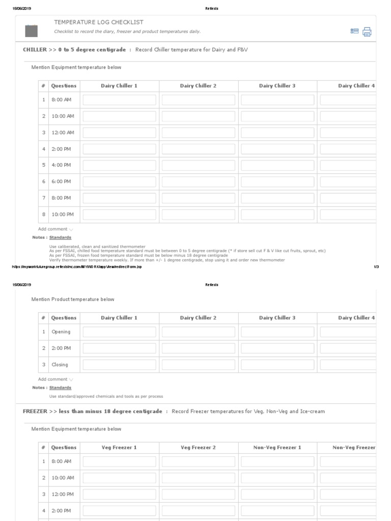 Temperature Log Checklist | PDF | Refrigerator | Atmospheric Thermodynamics