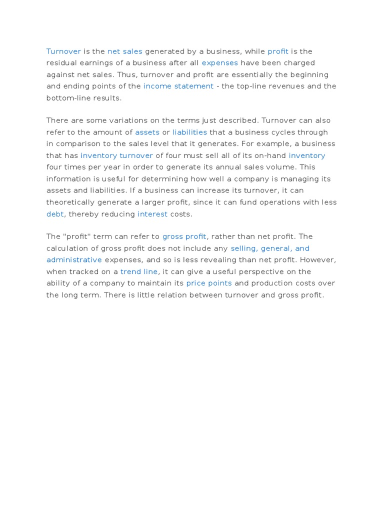 Turnover Net Sales Profit Expenses Income Statement | PDF