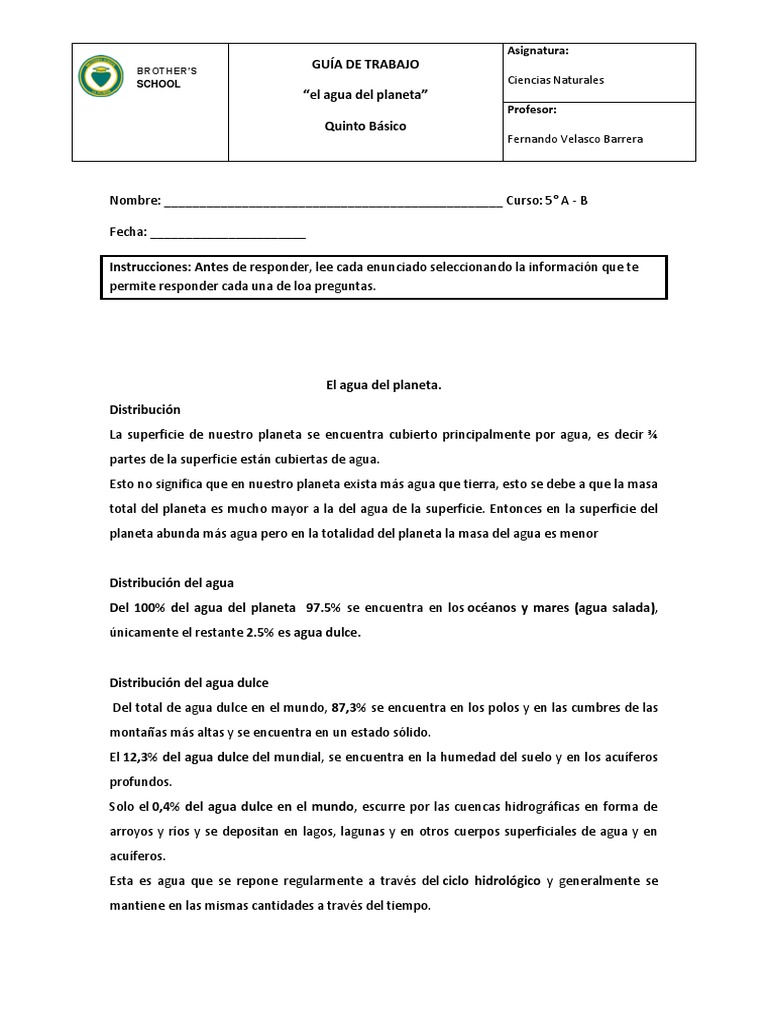 El Agua Del Planeta 5º PDF | PDF | Agua dulce | Agua