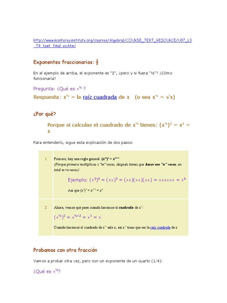 Exponentes Fraccionarios | PDF | Fracción (Matemáticas) | Exponenciación