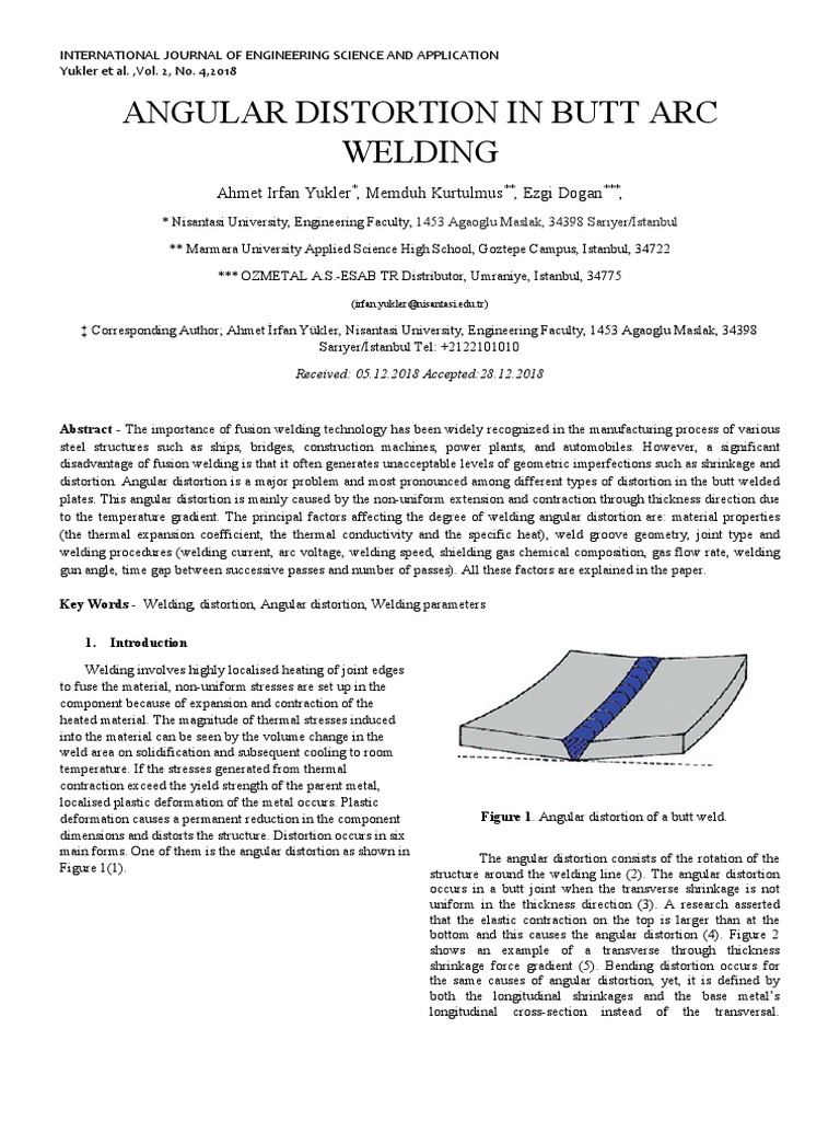 ANGULAR DISTORTION IN BUTT ARC WELDING-Yukler-2018 | PDF | Thermal ...
