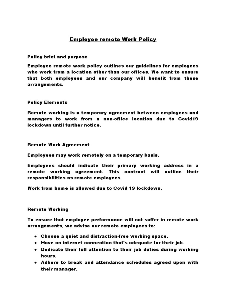 Employee Remote Work Policy | PDF | Telecommuting | Employment