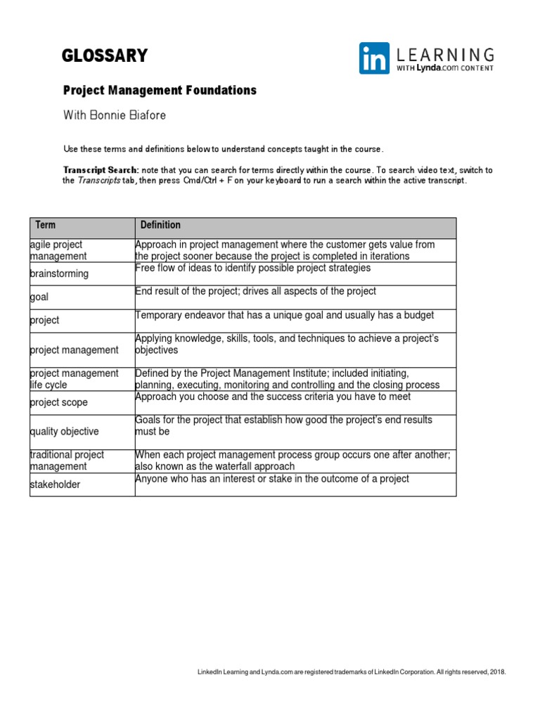 Glossary Project Management Foundations | PDF