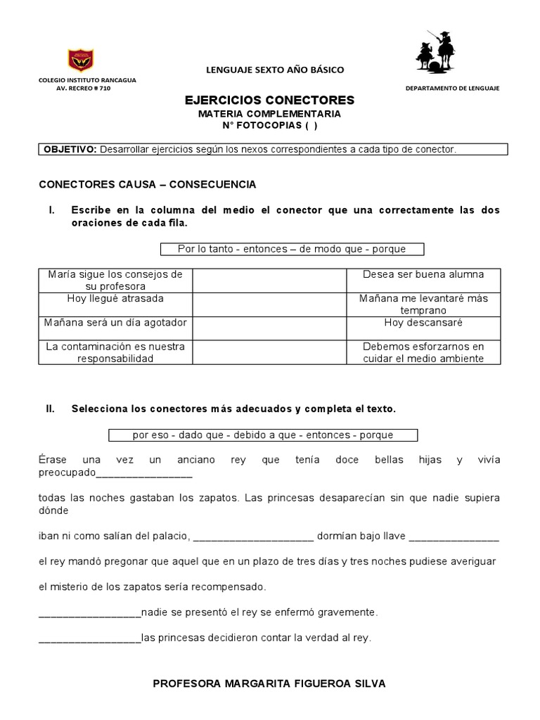 Ejercicios de Conectores para Sexto Grado | PDF
