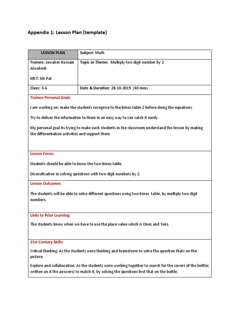Lesson Plan o 2 Ol | PDF | Lesson Plan | Educational Assessment