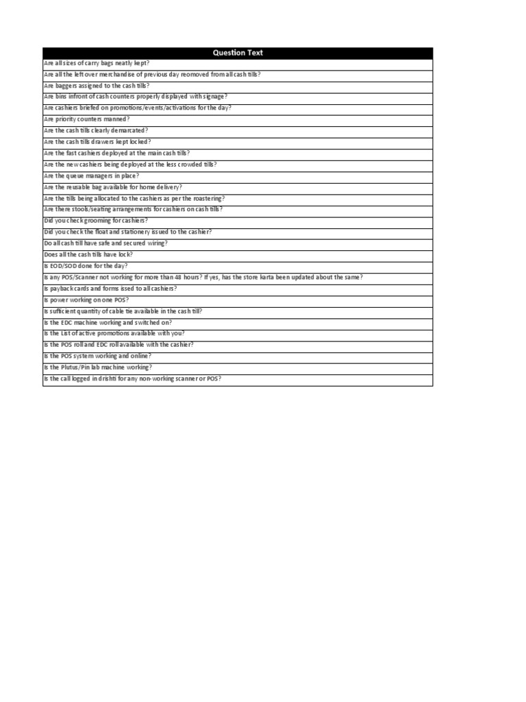 HEAD CASHIER CHECKLIST | PDF