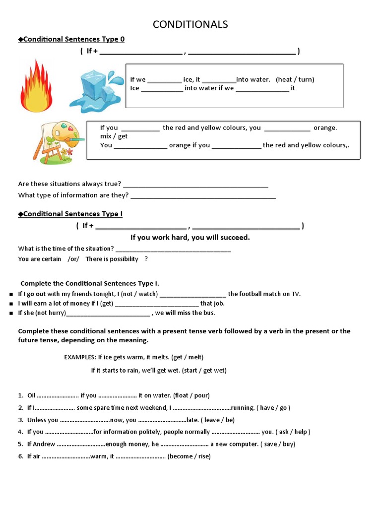 Conditionals: Conditional Sentences Type 0 (If + - , - ) | PDF