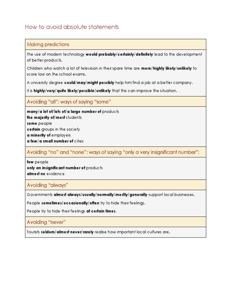 How To Avoid Absolute Statements PDF | PDF