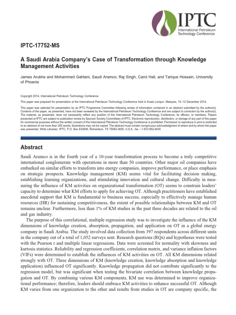 A Saudi Arabia Company's Case of Transformation Through Knowledge ...