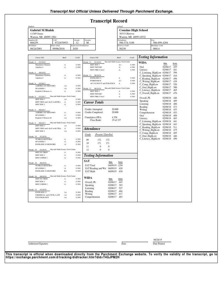 Transcript For 12th Grade | PDF | Sat | Student Assessment And Evaluation