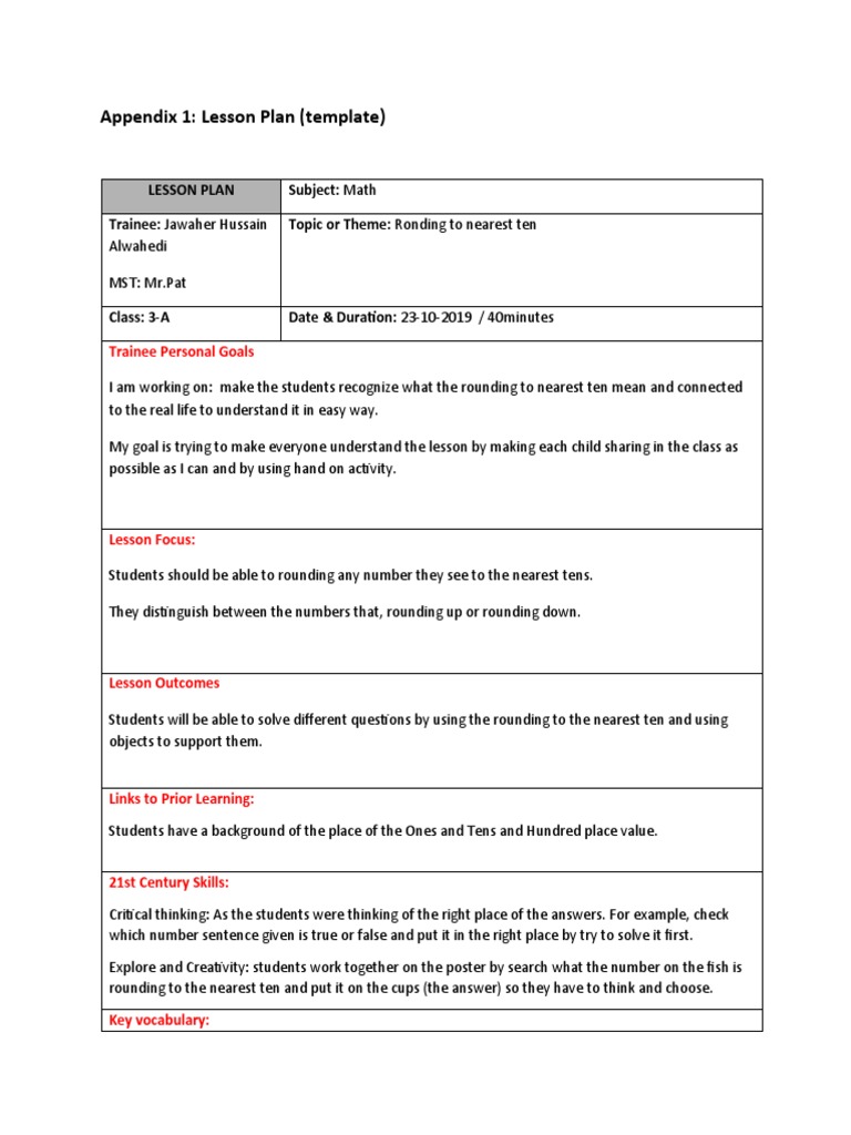 Lesson Plan Template 2 | PDF | Lesson Plan | Question