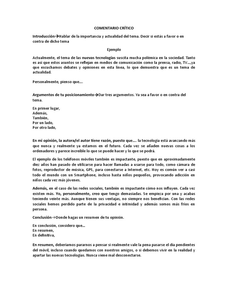 COMENTARIO CRÍTICO-explicación y Ejemplo | PDF COMENTARIO CRÍTICO-explicación y Ejemplo | PDF