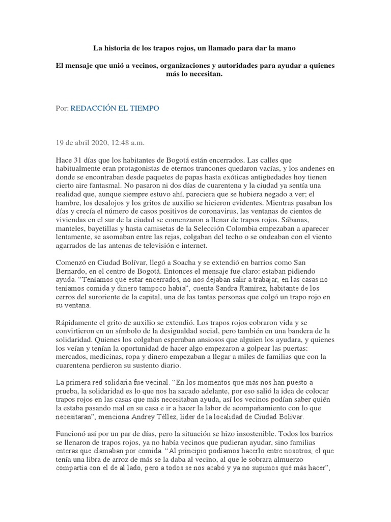 La Historia de Los Trapos Rojos | PDF | Bogotá | Pobreza