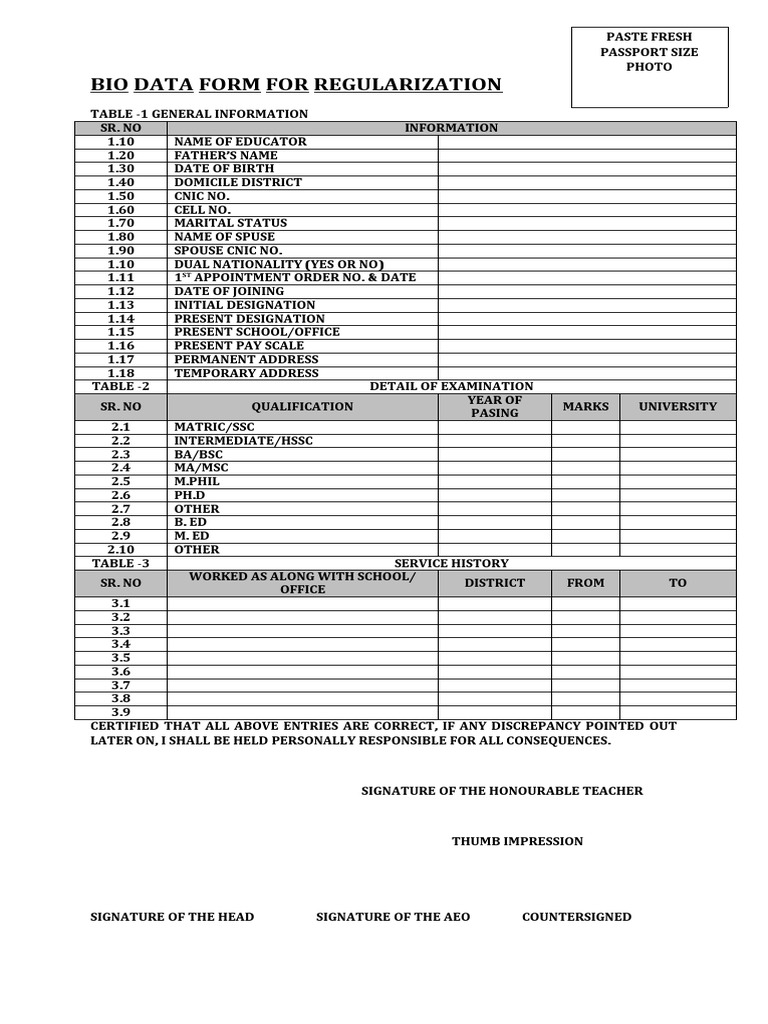 Bio Data Form