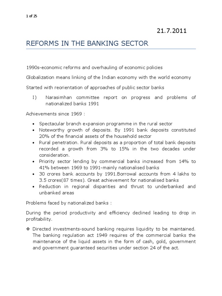 Reforms in The Banking Sector | PDF | Reserve Bank Of India | Banks