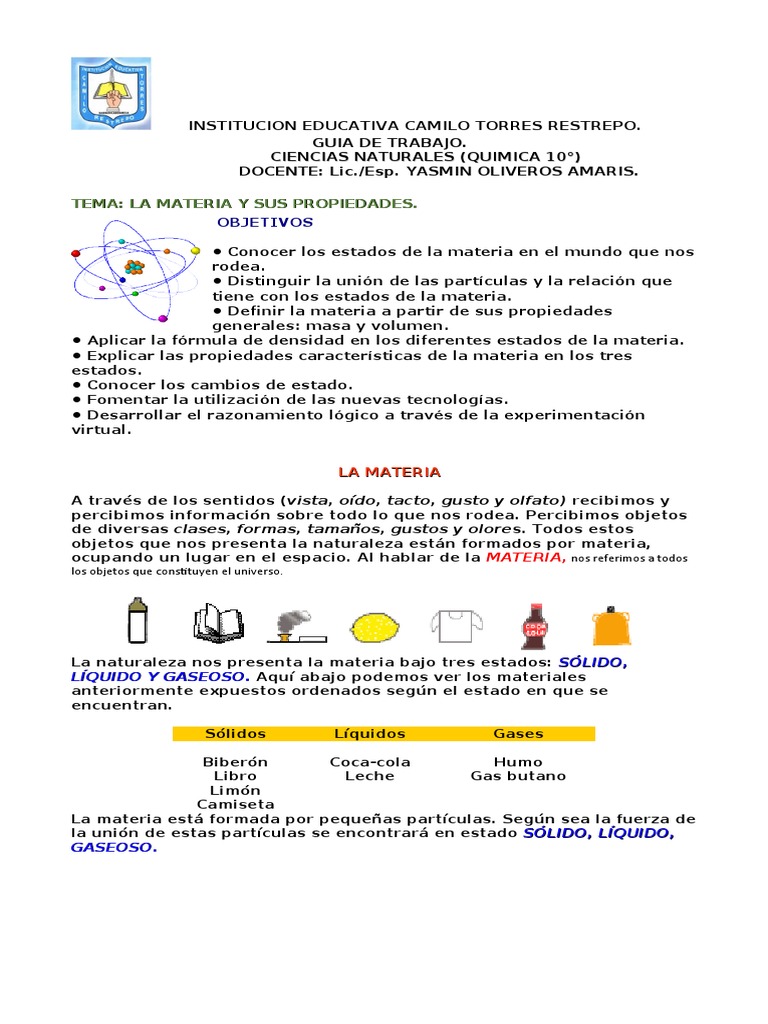 Guia Estados de La Materia 10°-2020 | PDF | Sustancias químicas | Importar