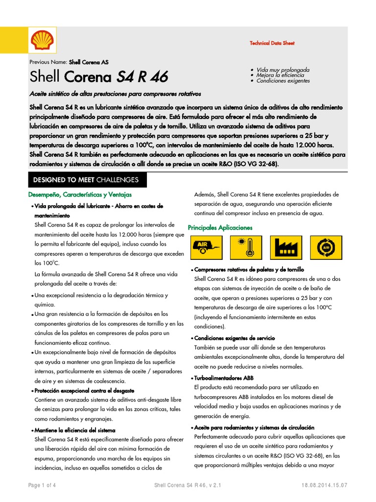 Ficha Técnica Shell Corena S4 R 46 | PDF | Lubricante | Petróleo