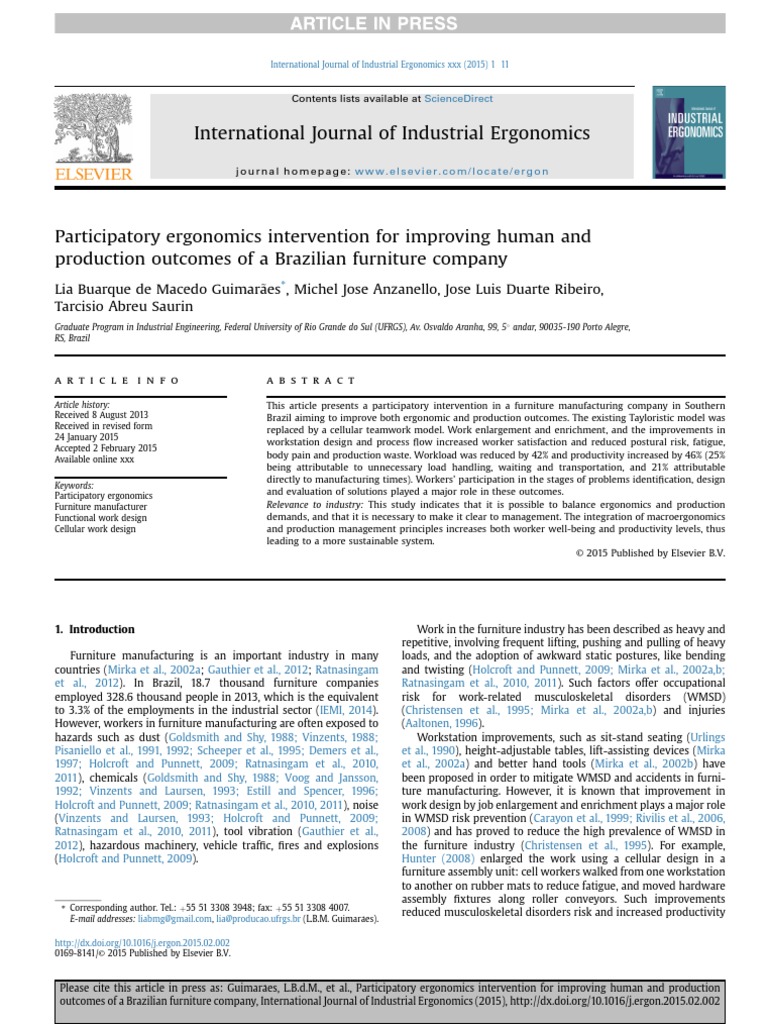 International Journal of Industrial Ergonomics | PDF | Human Factors ...