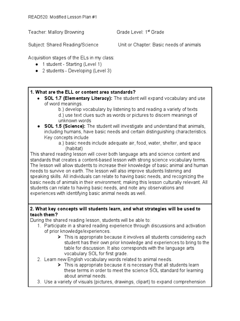 Modified Lesson 1 | PDF | Vocabulary | Reading Comprehension
