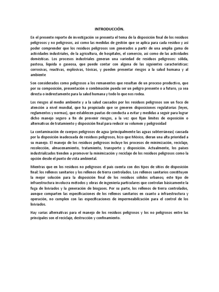Residuos Peligrosos y No Peligrosos | PDF | Vertedero | Residuos