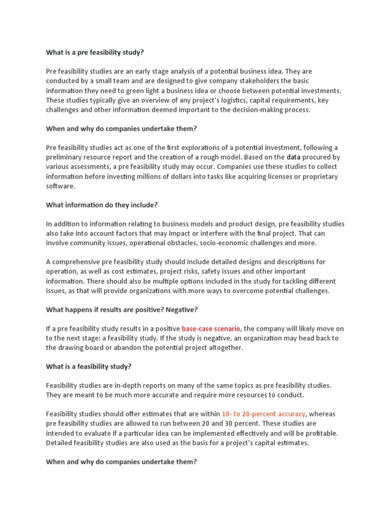 Pre-Feasibility and Feasibility Study | PDF | Feasibility Study ...