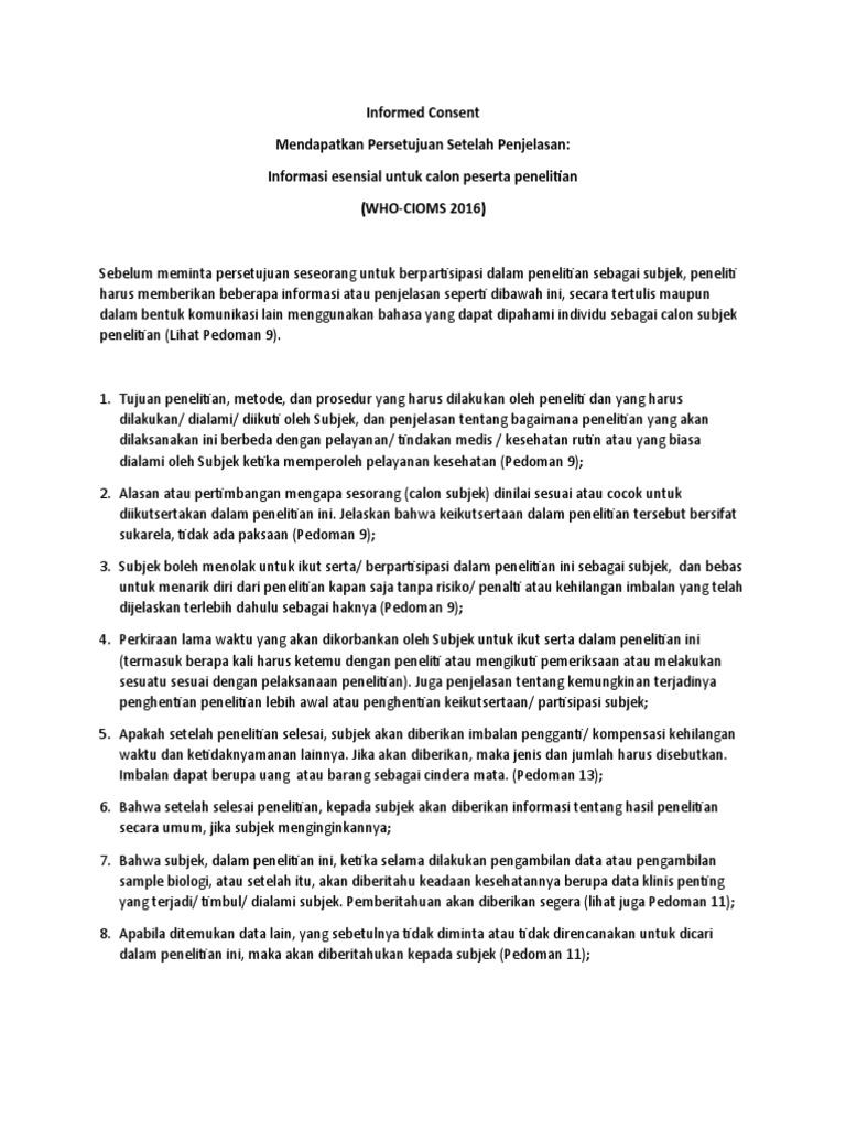 Panduan Persetujuan Informed Consent | PDF