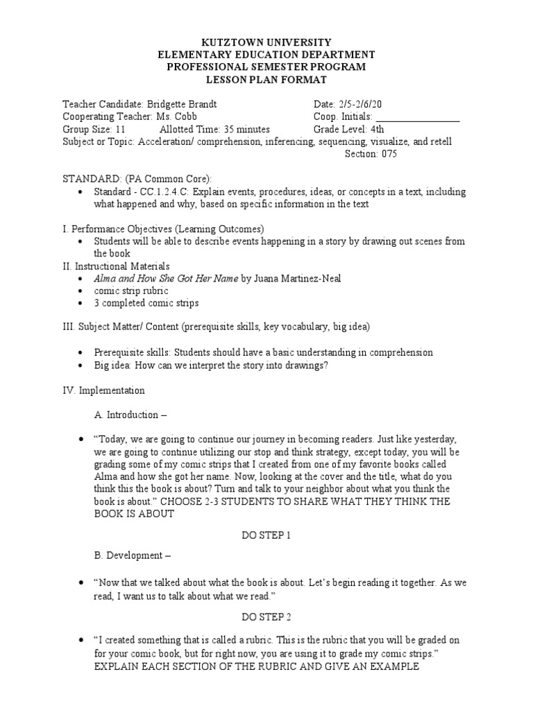 Kutztown University Elementary Education Department Professional ...