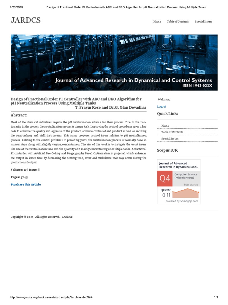 Design Of Fractional Order Pi Controller With Abc And Bbo Algorithm For Ph Neutralization