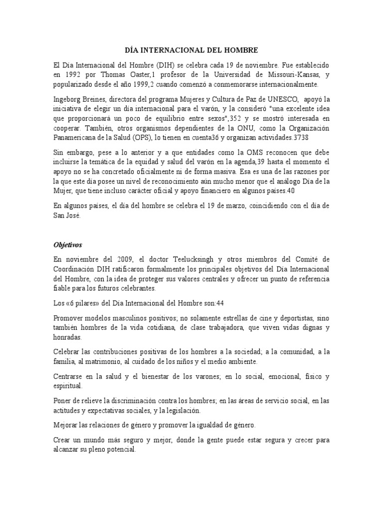 Día Internacional del Hombre: Objetivos y Significado | PDF | Ciencias ...