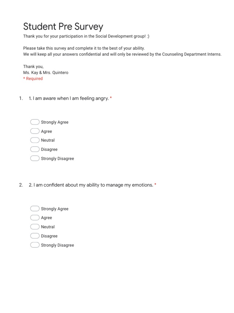 Student Pre Survey | PDF | Anger | Neuroscience